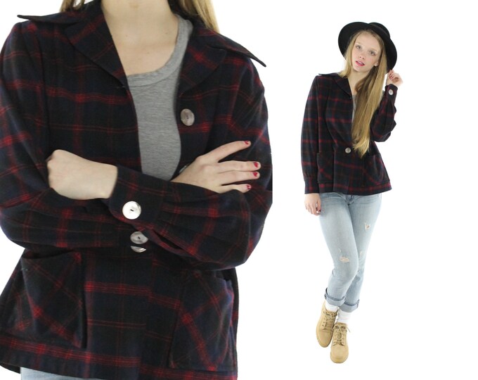 50s PENDLETON 49er Jacket Blazer Wool Navy Red Plaid Women's Vintage ...