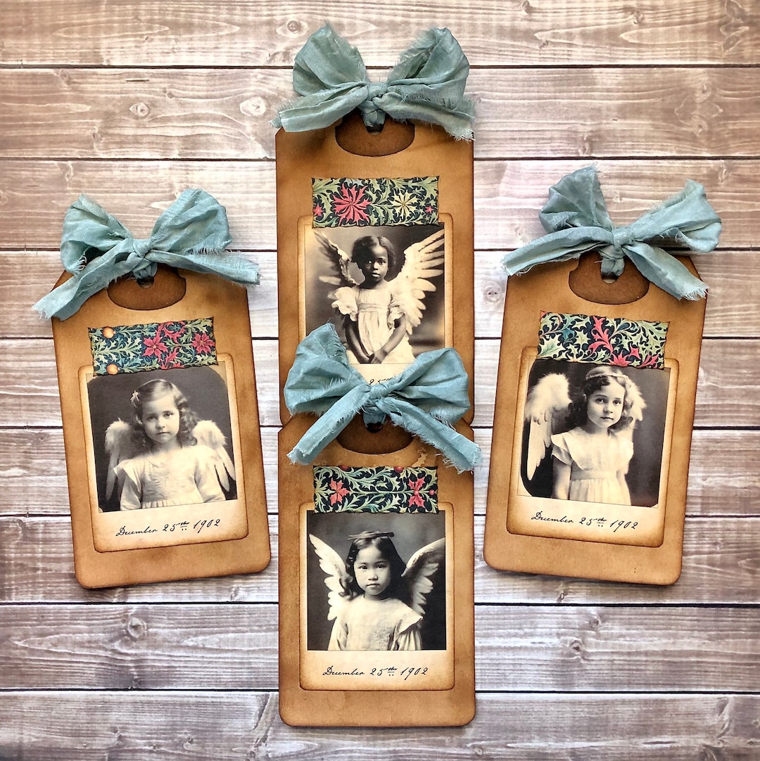 Precious Christmas Angel Girls Gift Tag Set 4, December 25th 1902 ...
