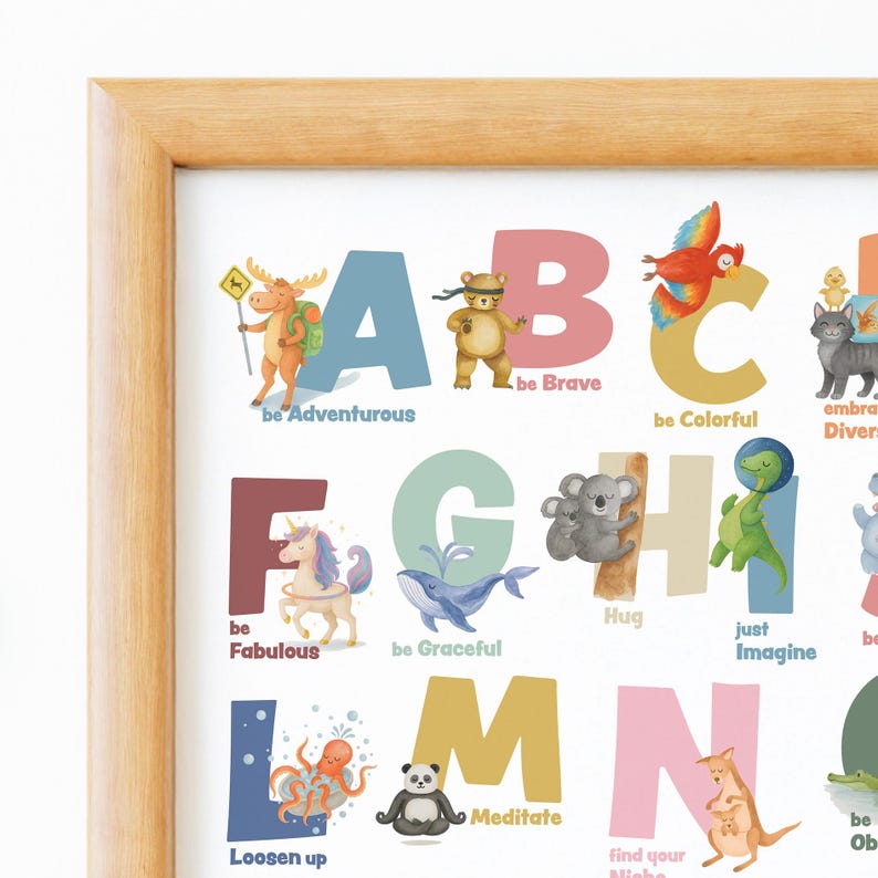 Children's Educational Poster A to Z, ABC Animal Alphabet Wall Art ...