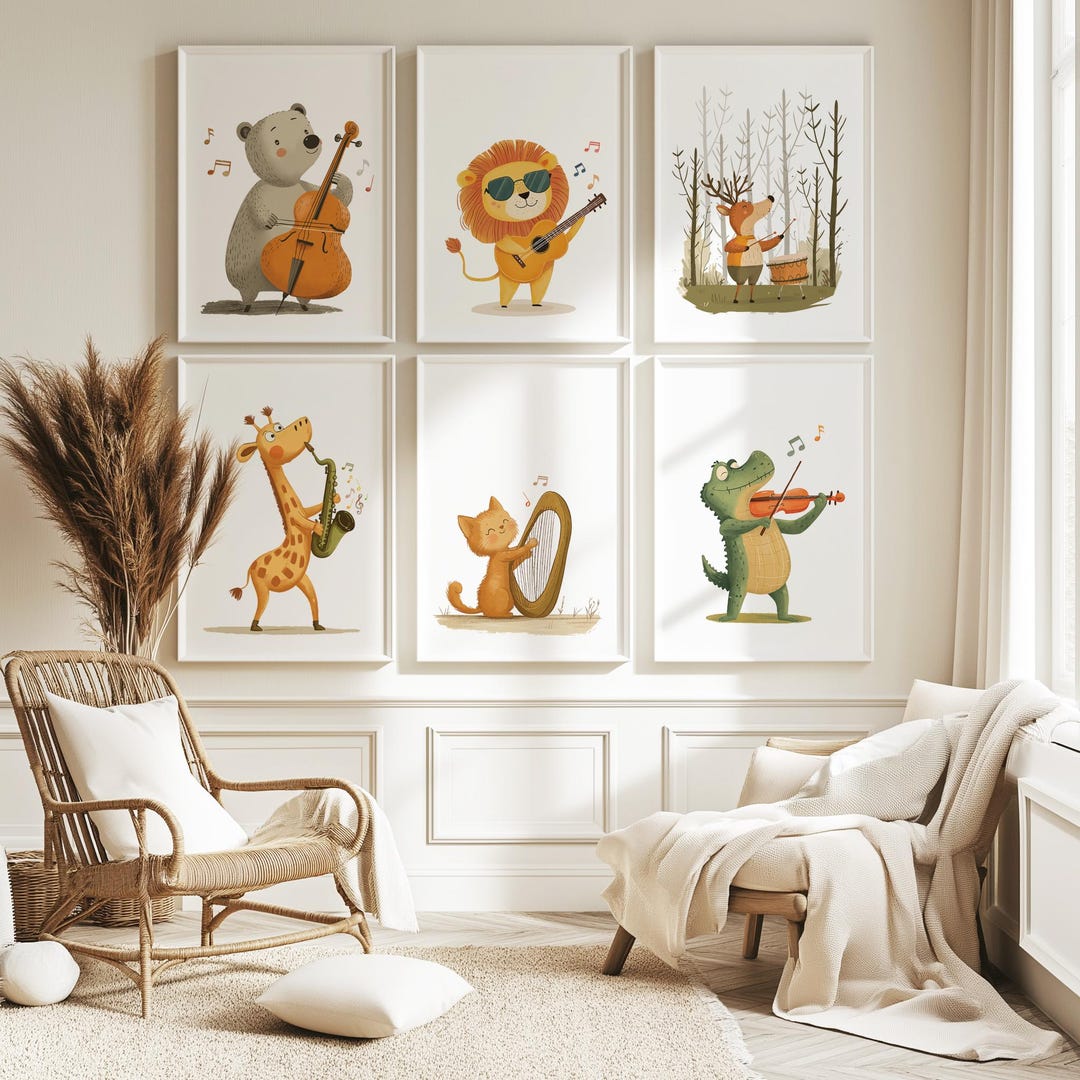Musician Animals Nursery Posters Set of 11 Wall Art Prints for Baby ...