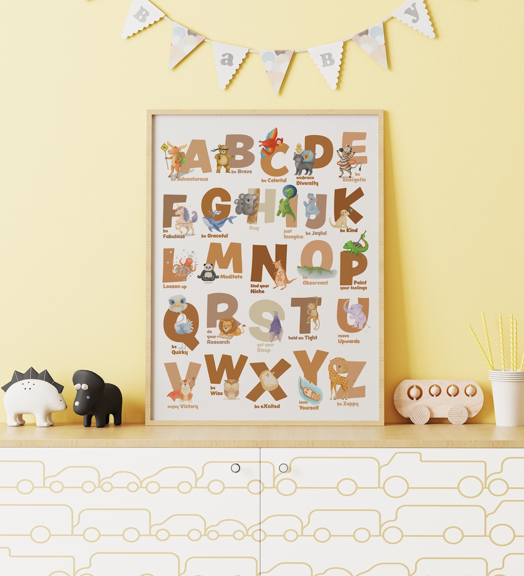 Boho Animal Emotions Alphabet Poster | Funny A to Z Animal Wall Art in ...