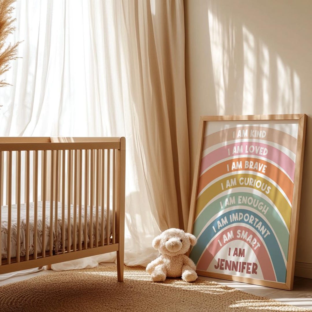 Personalized Rainbow Affirmations Wall Art, Positive Kids Room Poster ...