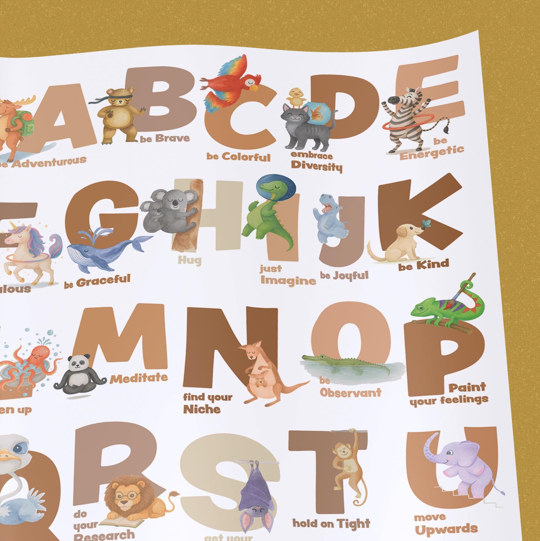 Boho Animal Emotions Alphabet Poster | Funny A to Z Animal Wall Art in ...