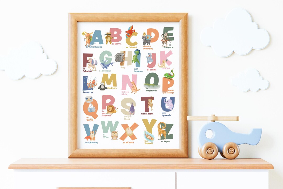 Emotions Alphabet Nursery Print A to Z Animals and Feelings Poster for ...