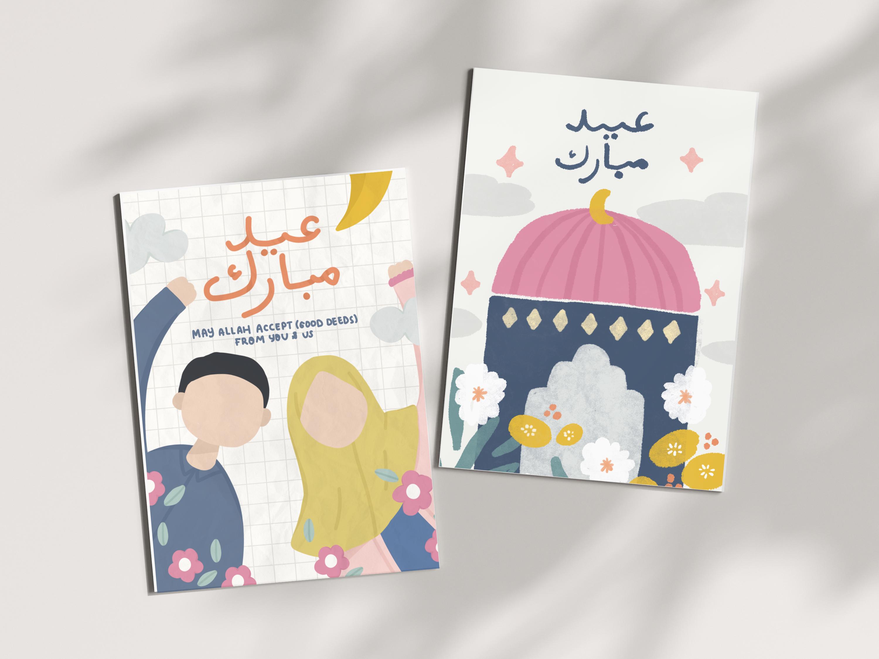 Handdrawn Printable Eid Greeting Card | Digital Download | Colorful Eid ...