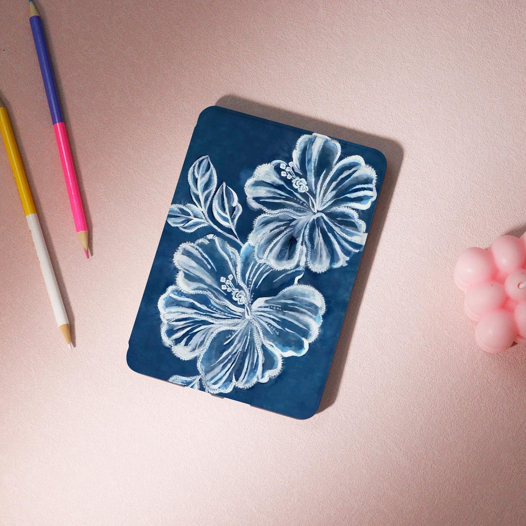 Indigo Floral Art Kindle Case Custom for Paperwhite 1/2/3/4,kobo Case ...