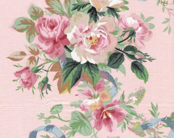 Vintage Floral Chintz With Ribbons and Border Fabric Sample on Glazed ...