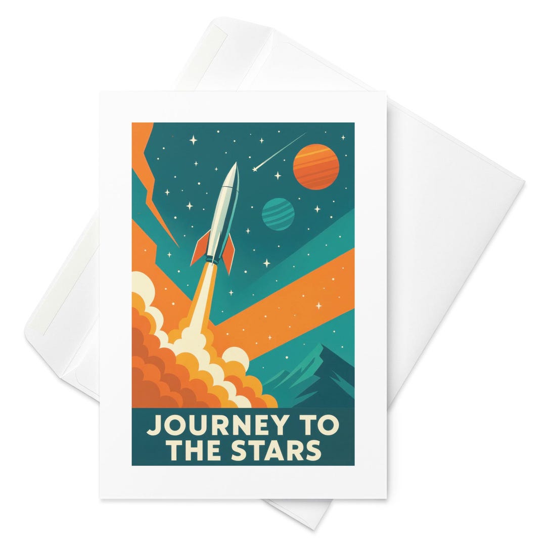 Retro Space Art Postcard: Journey to the Stars - Frameable Greeting ...