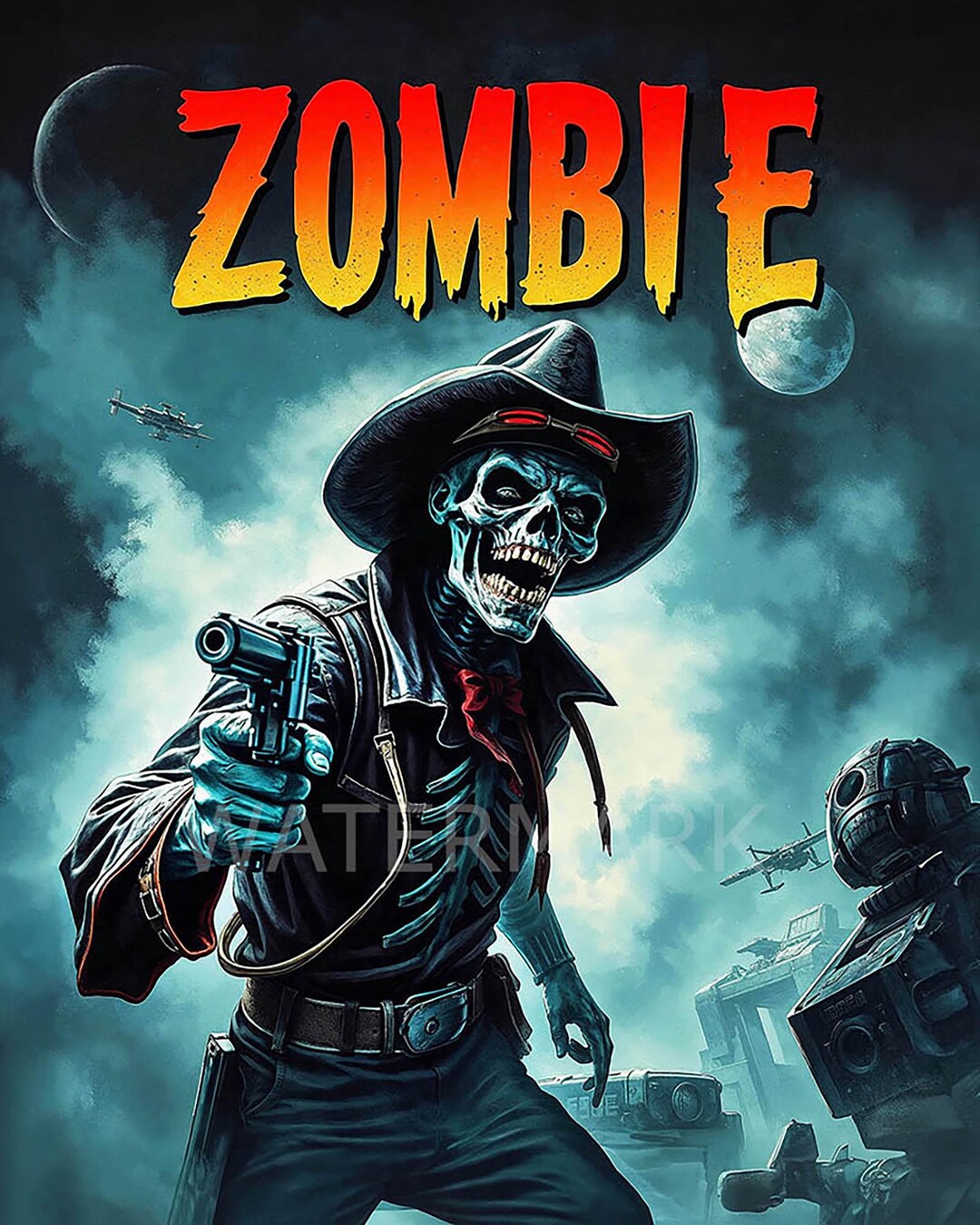 Zombie, Cowboy, Horror, Retro, Digital Art, Downloadable Art, Printable ...