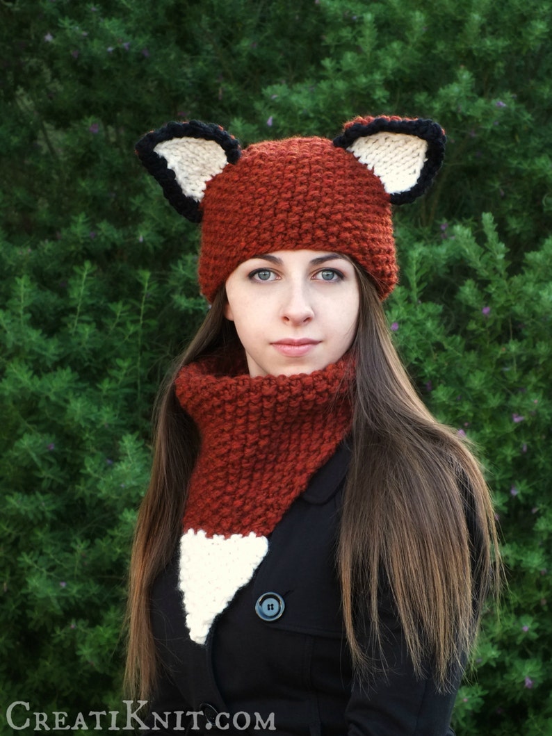 KNITTING Pattern-adult Fox Hat and Cowl Set - Etsy
