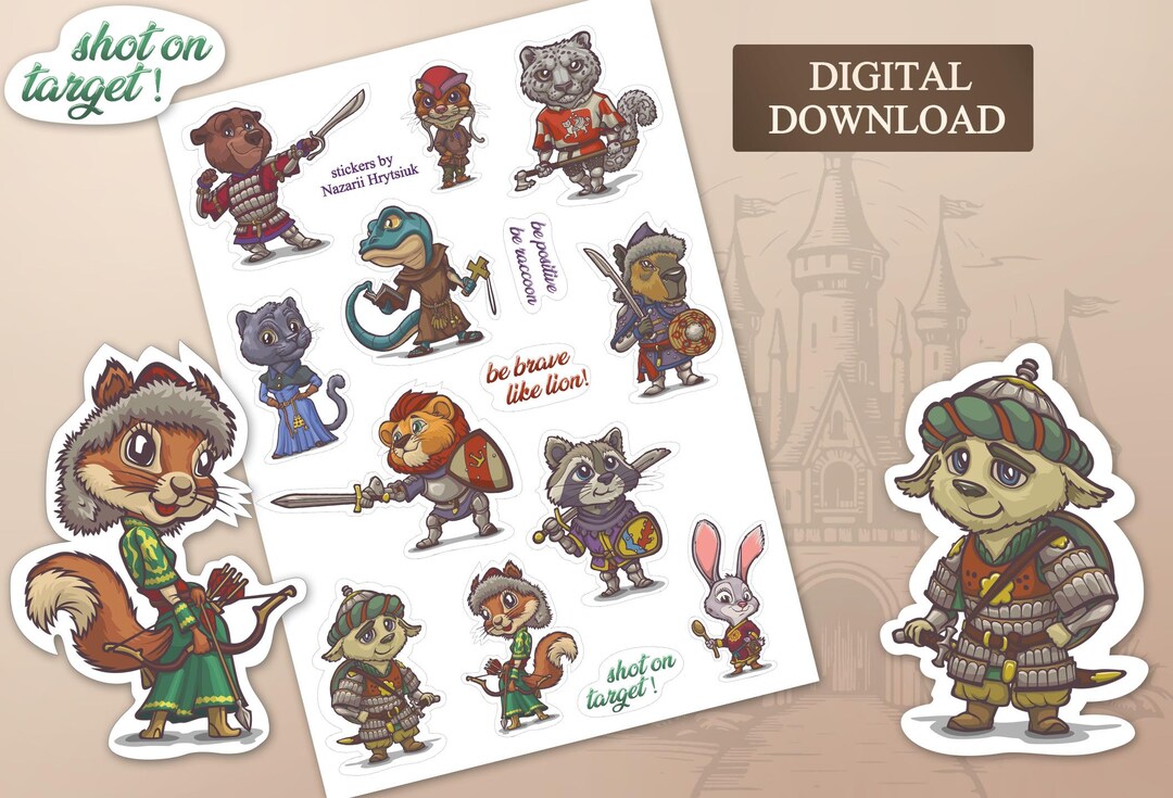 Animal Knights/medieval Stickers/animal Chars/historical Outfit - Etsy