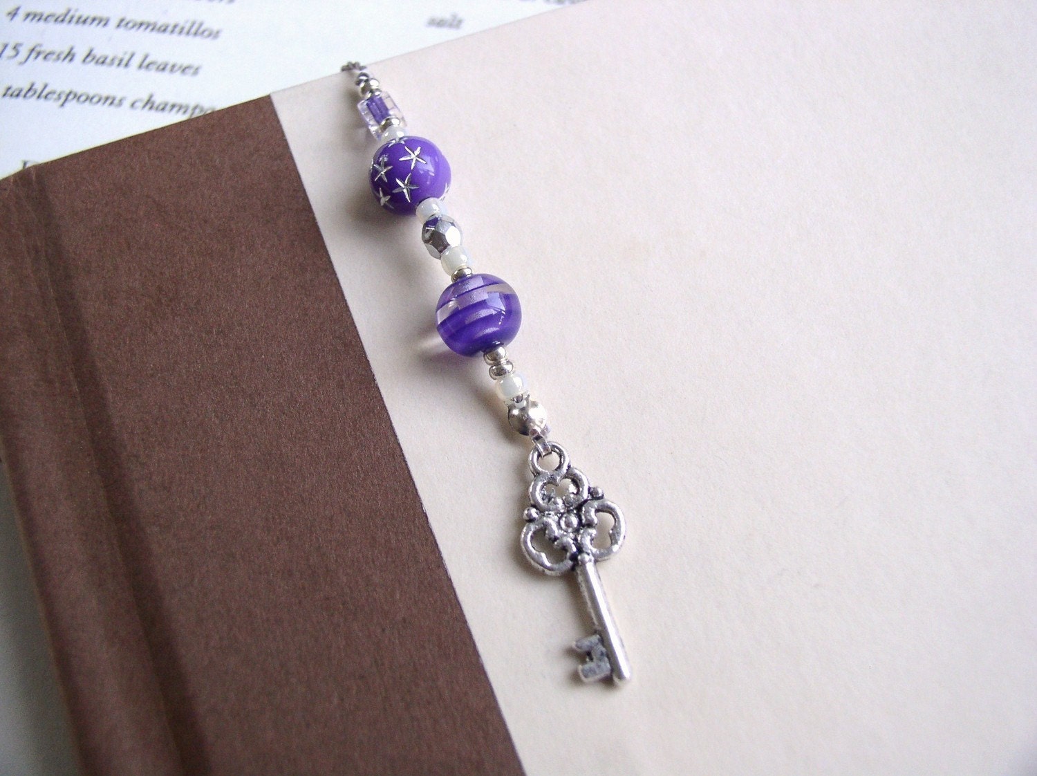 BEADED BOOKMARK Skeleton Key Elegant Bookmark Book Thong in Purple ...