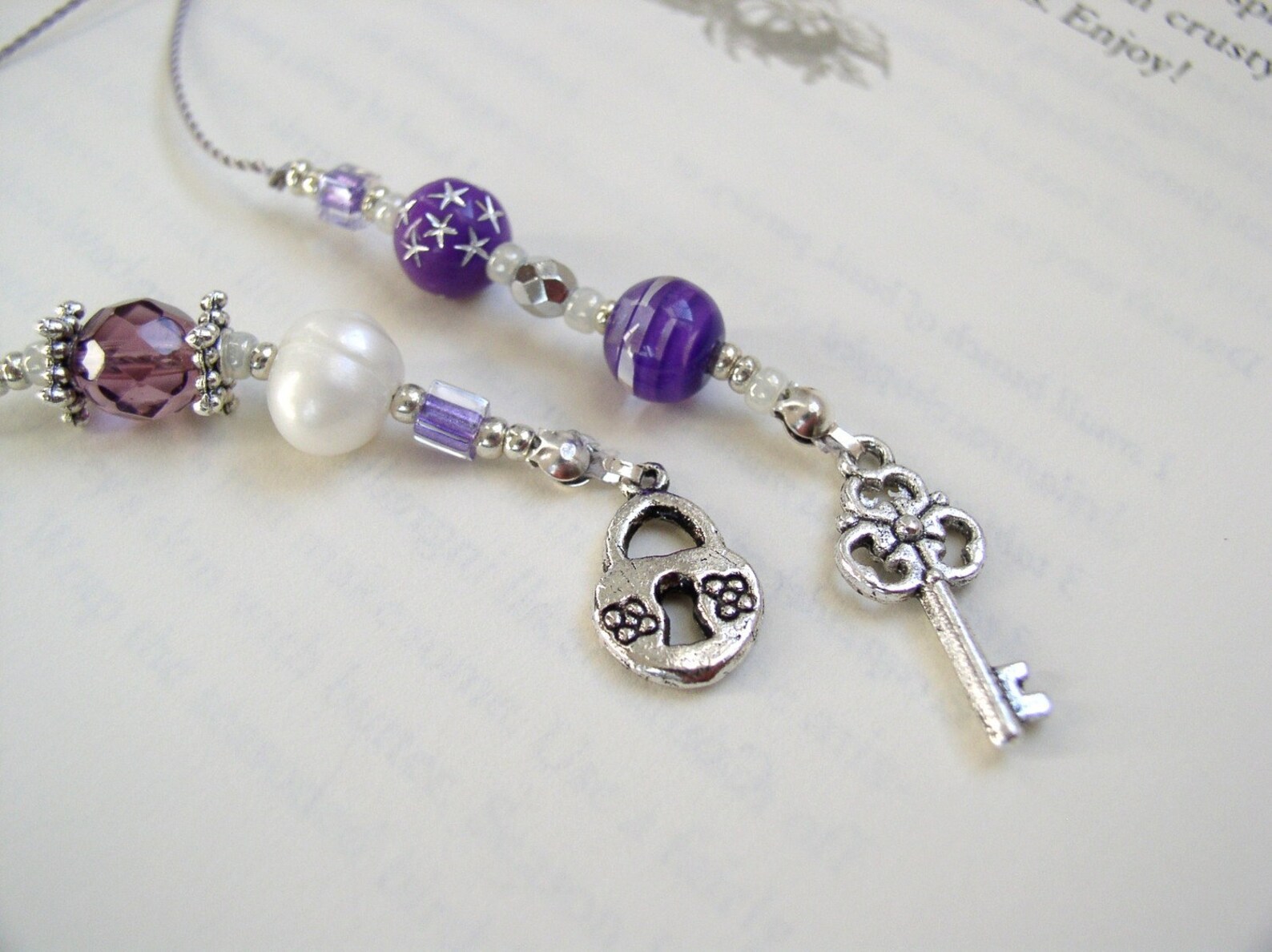 BEADED BOOKMARK Skeleton Key Elegant Bookmark Book Thong in Purple ...