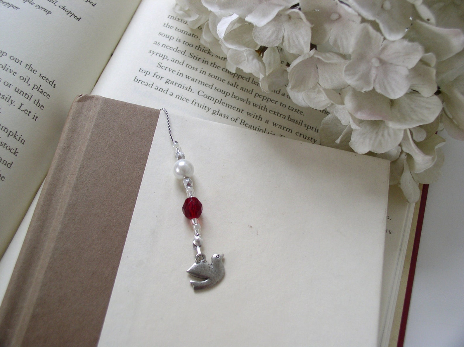 Confirmation Cross and Dove Bookmark - Beaded Book Thong in Ruby Red ...