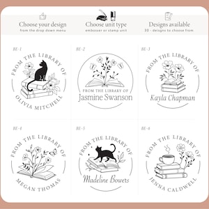 Custom Book Embosser or Book Stamp, Personalized Whimsical Cat Lover ...