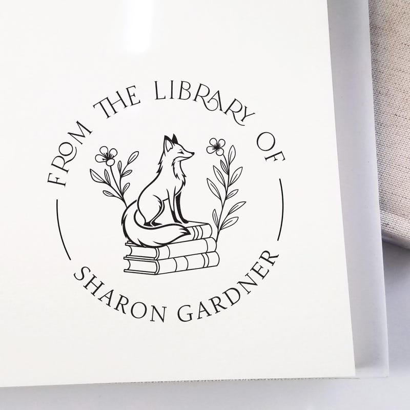 Library Stamp With Fox - Etsy