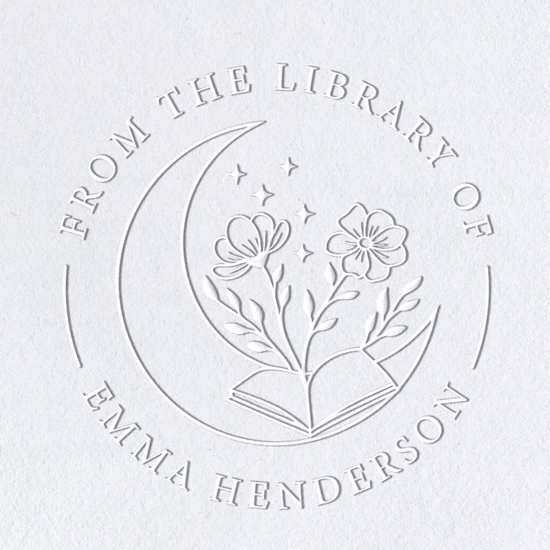 Cat Book Stamp With Moon - Etsy