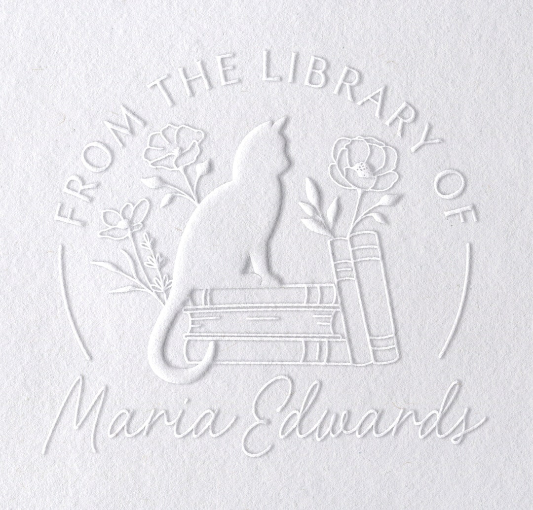 Book Embosser Book Stamp, Personalized Cat Book Stamp, From the Library ...