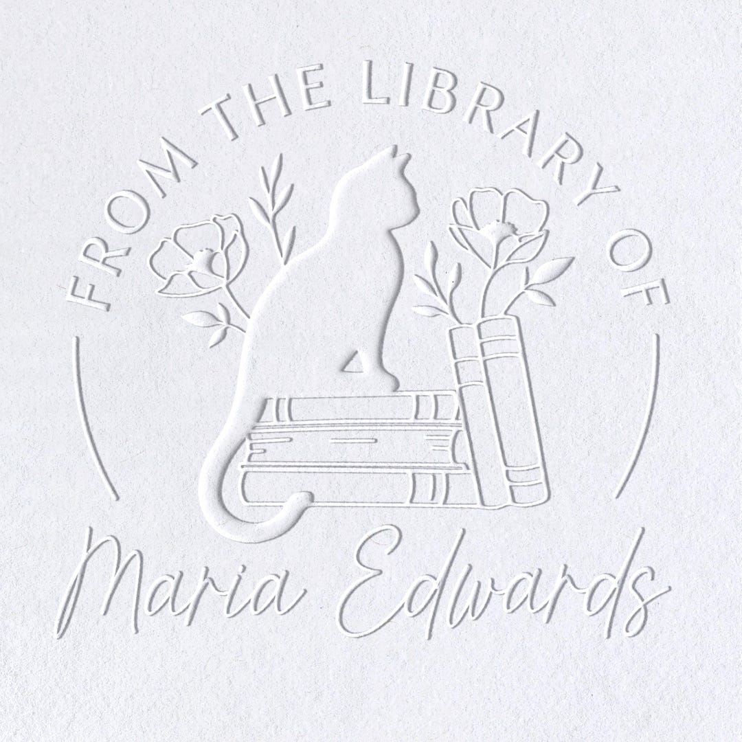 Book Embosser Book Stamp, Personalized Cat Book Stamp, From the Library ...