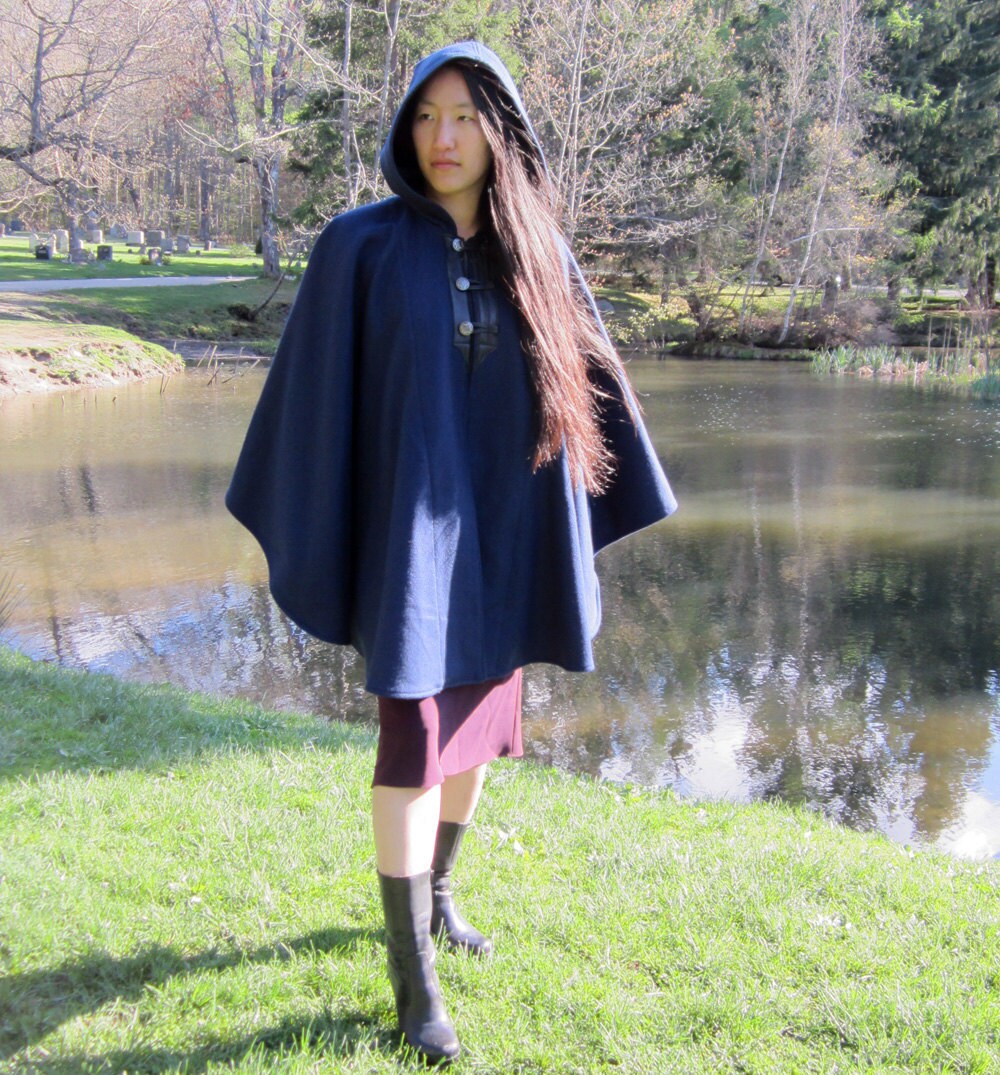 Blue Cape Wool Cape Three Button Cape - Etsy