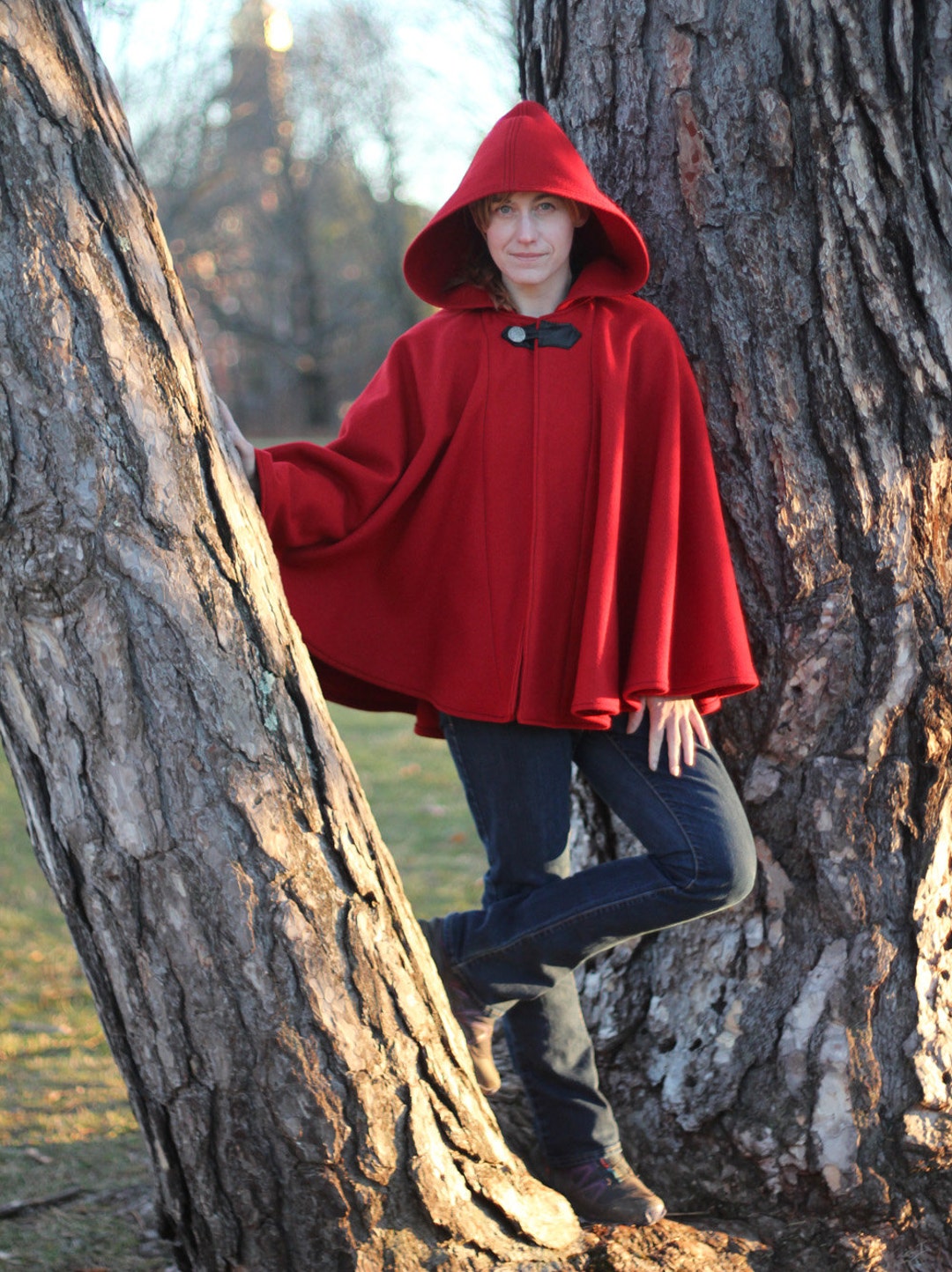 Red Cape Wool Cape Mid-length Cape Cape With Hood Hooded Cape - Etsy