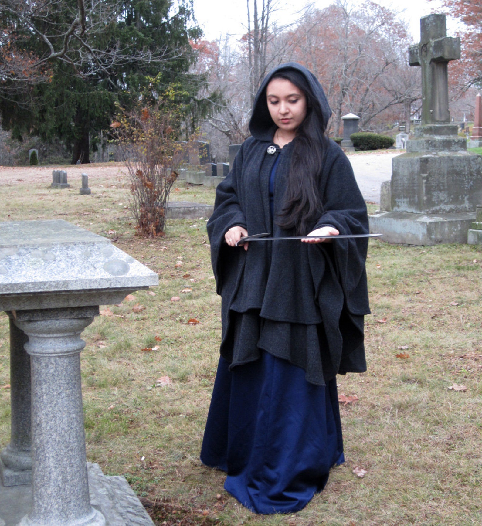 Double Cape Wool Cape Charcoal Grey Cape Cape With Hood - Etsy