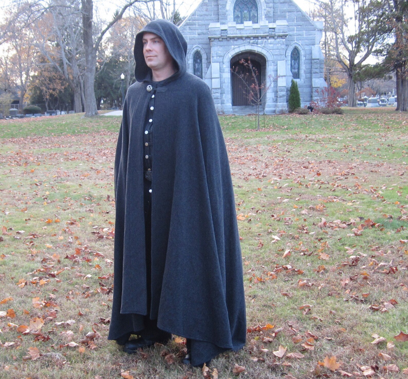 Wool Cloak Half-Circle Cloak Charcoal Grey Cloak Hooded | Etsy