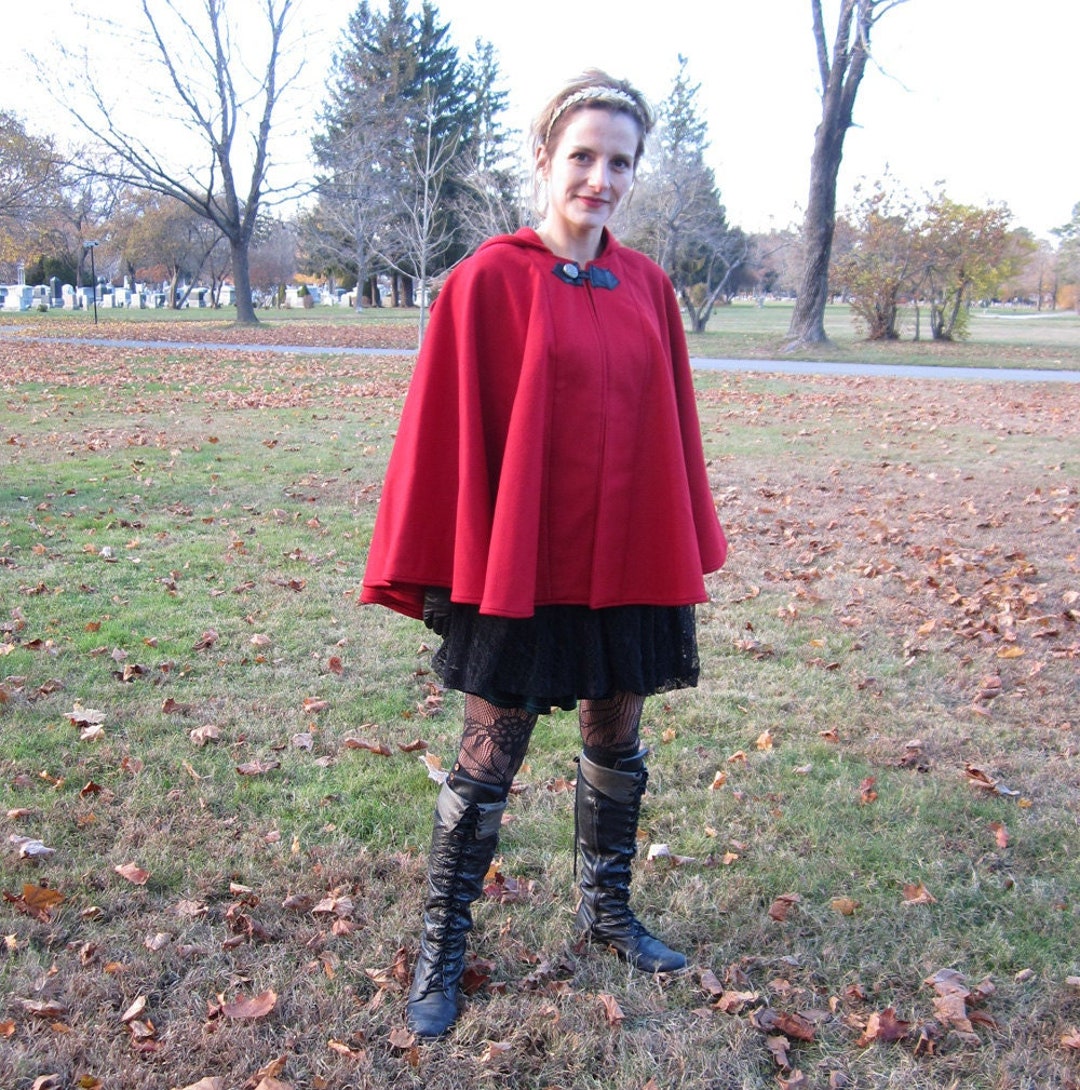 Red Cape Wool Cape Mid-length Cape Cape With Hood - Etsy
