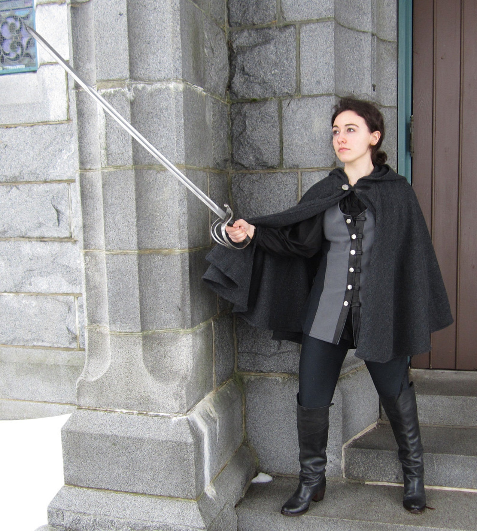 Charcoal Cape Wool Cape Mid-length Cape Cape With Hood Hooded Cape - Etsy