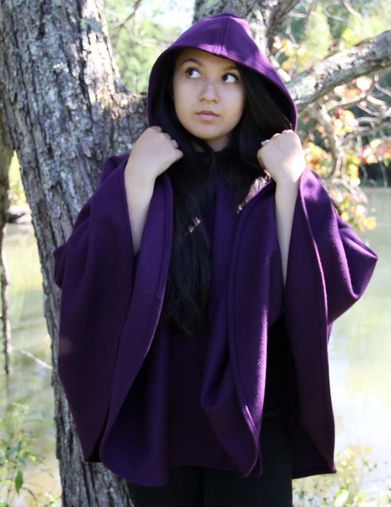 Purple Cape Wool Cape Mid-length Cape Cape With Hood - Etsy