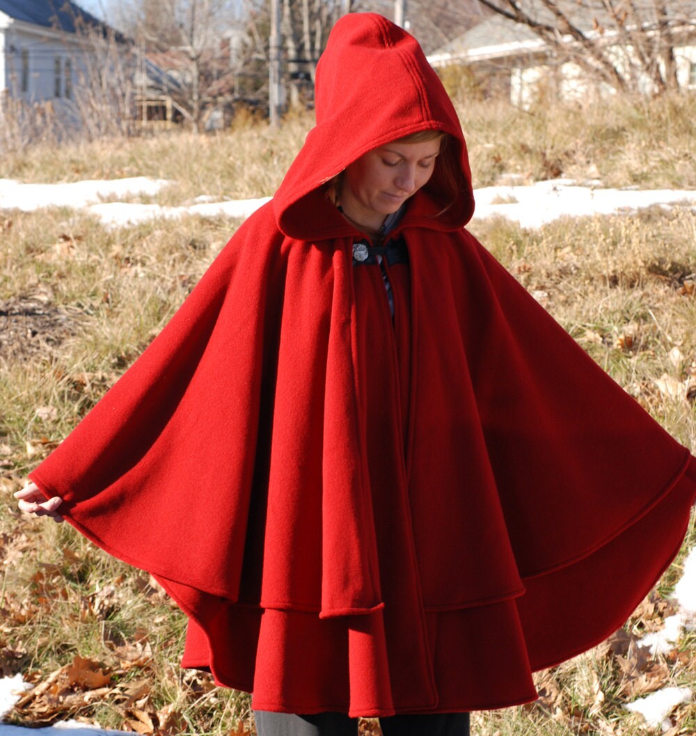 Double Cape Wool Cape Red Cape Cape With Hood Hooded - Etsy