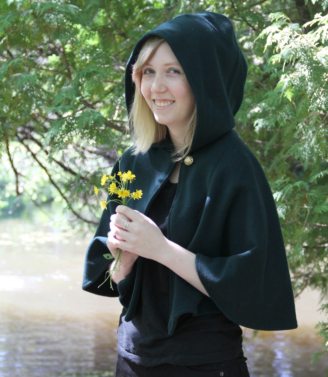 Capelet Hunter Green Capelet Wool Capelet Hooded Capelet | Etsy