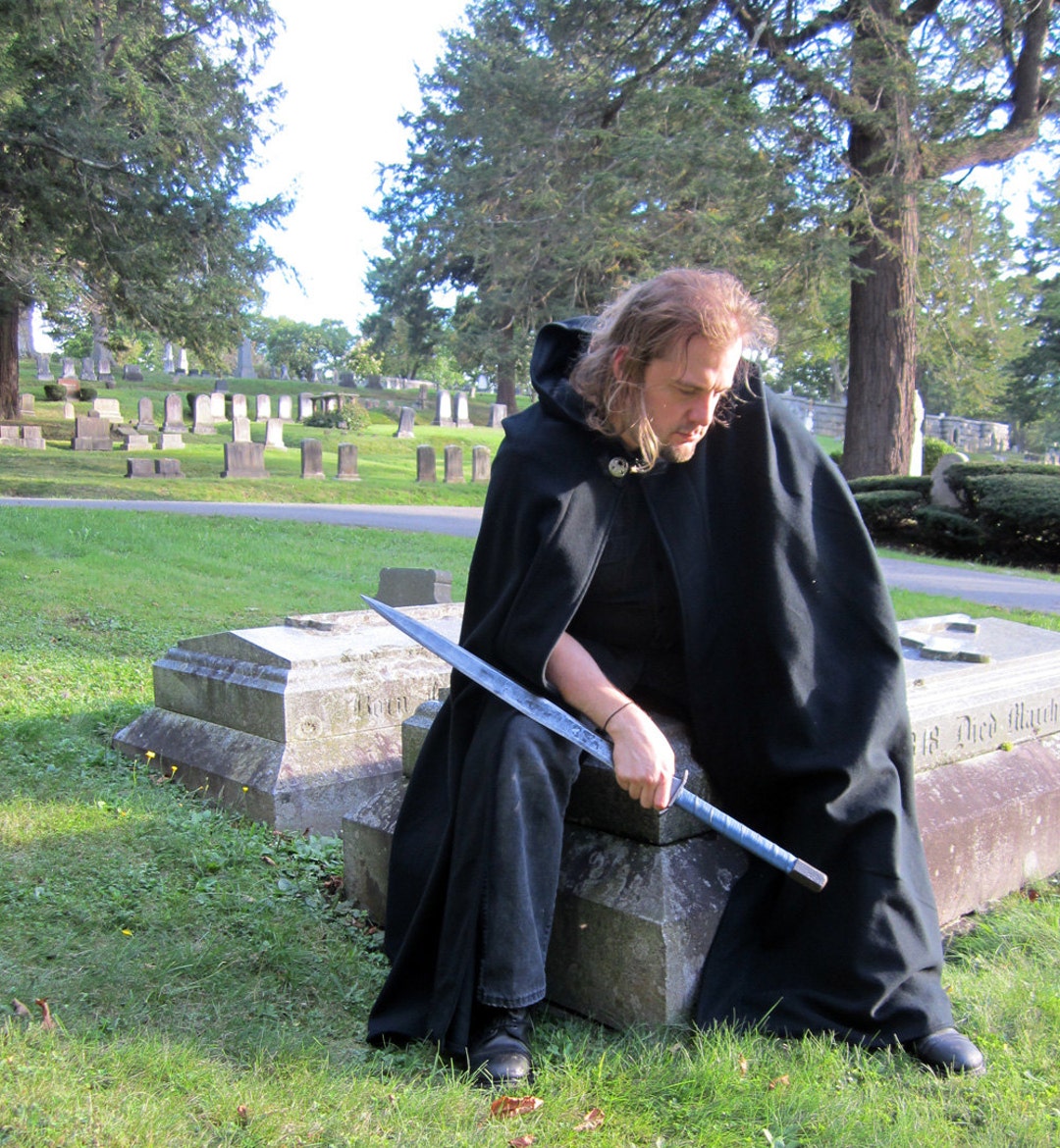 Black Cloak - Half-circle Cloak - Wool Cloak - Hooded Cloak - Mens ...