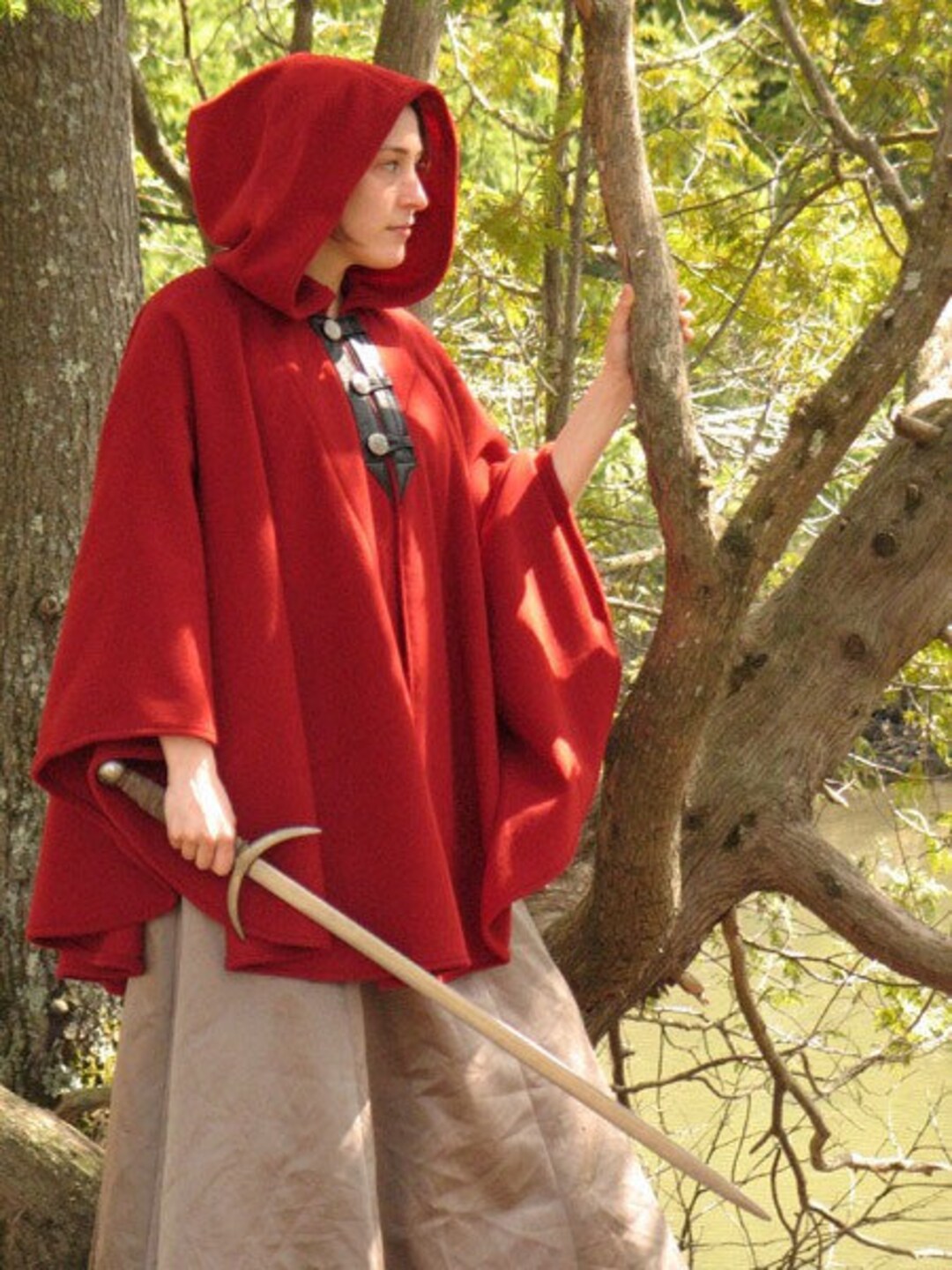 Red Cape Wool Cape Three Button Cape - Etsy