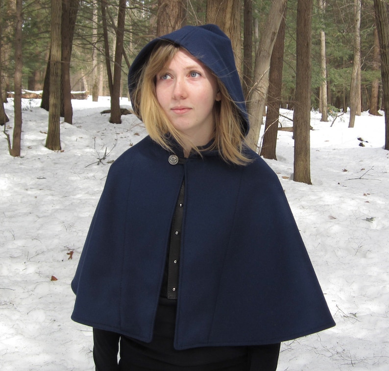 Capelet Blue Capelet Wool Capelet Hooded Capelet - Etsy