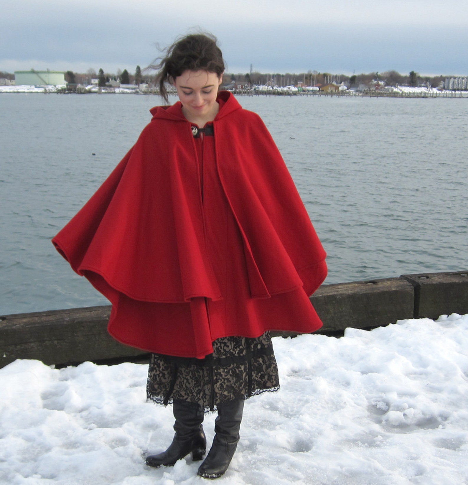 Double Cape Wool Cape Red Cape Cape With Hood Hooded - Etsy