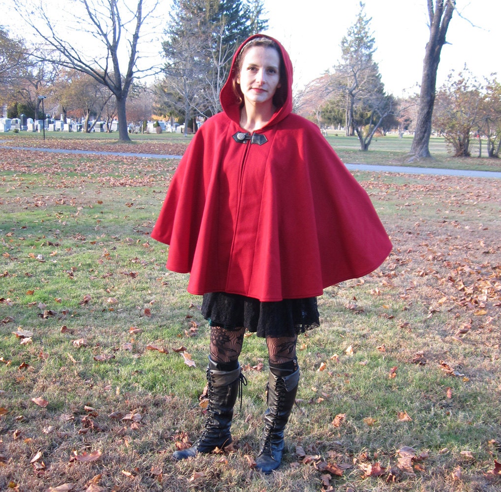 Red Cape Wool Cape Mid-length Cape Cape With Hood - Etsy