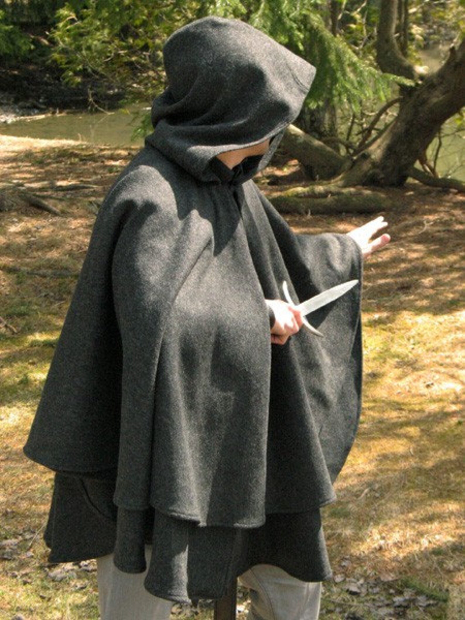 Double Cape Wool Cape Charcoal Grey Cape Cape With Hood Hooded Cape - Etsy