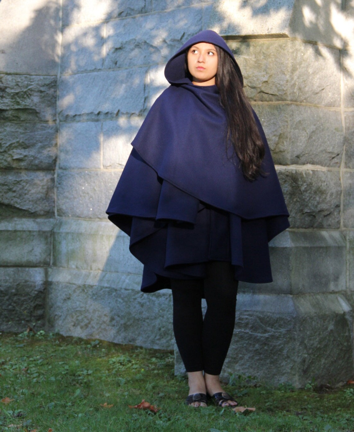 Double Cape Wool Cape Blue Cape Cape With Hood Hooded - Etsy