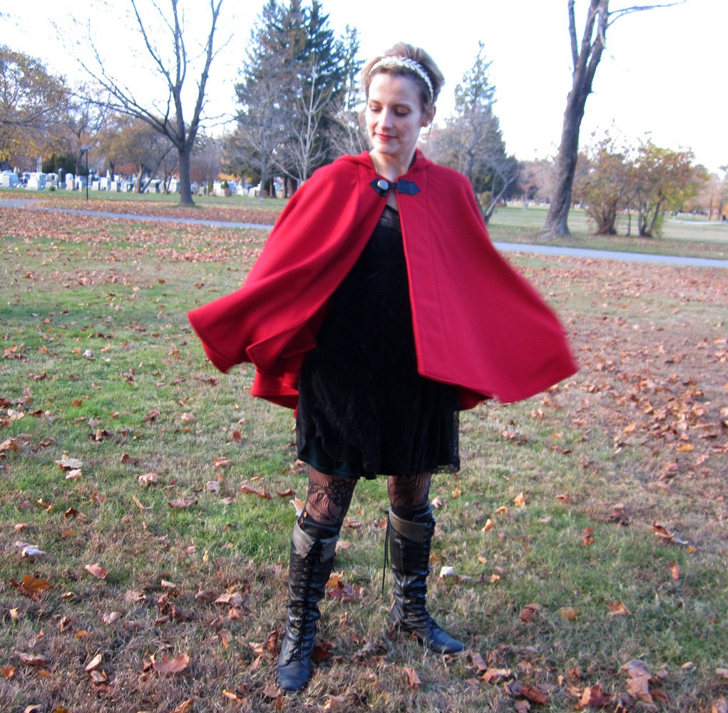 Red Cape Wool Cape Mid-length Cape Cape With Hood - Etsy