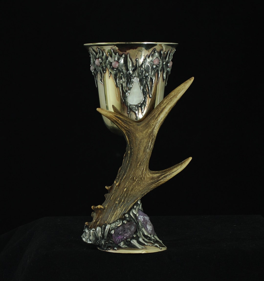 Deer Antler Chalice With Rose Quartz Amethyst Mother of Pearl ...