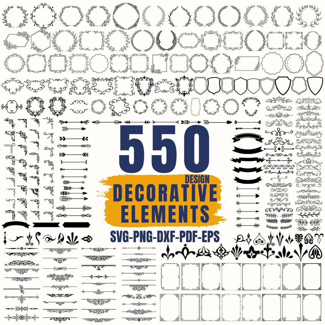 550 Decorative Elements SVG Bundle, Dividers Borders Svg, Text ...