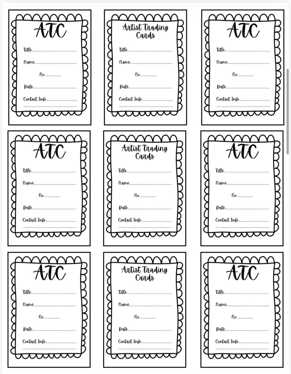 Artist Trading Card (ATC) Back Printable: Series 2 (1 PDF File) - Etsy