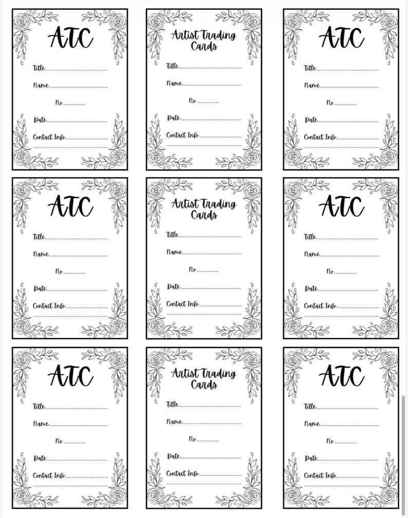 Artist Trading Card (ATC) Back Printable: Series 2 (1 PDF File) - Etsy