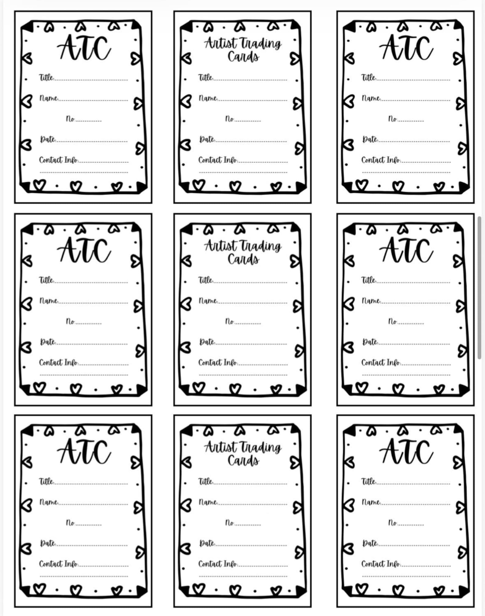 Artist Trading Card (ATC) Back Printable: Series 2 (1 PDF File) - Etsy