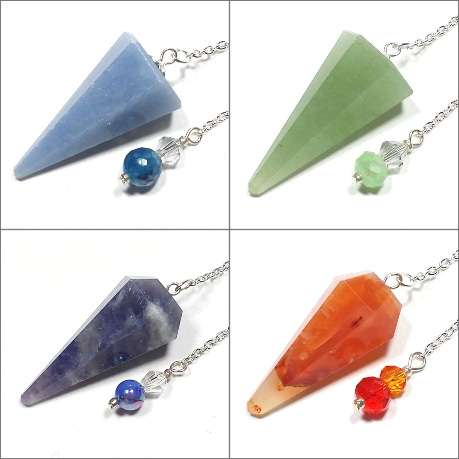 Faceted Point Crystal Pendulums With Czech Glass Finger Grips - Etsy Sweden