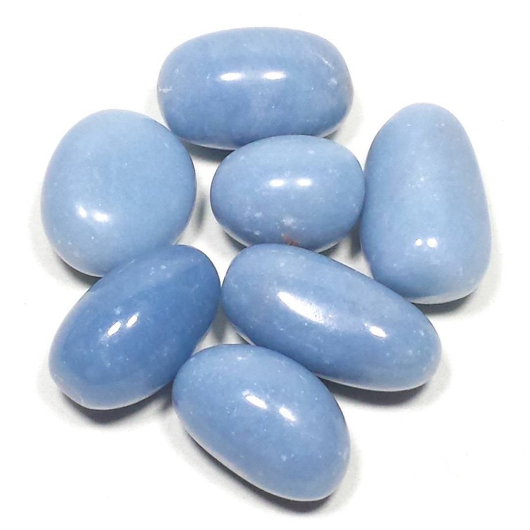 Angelite Tumbled Polished Crystal Stone, 7 Piece Set, Avg Size 0.8 Inch ...