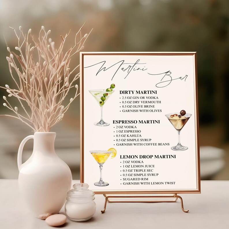 Martini Bar Sign, Martini Bar Menu Sign, Signature Cocktail Drink Sign ...