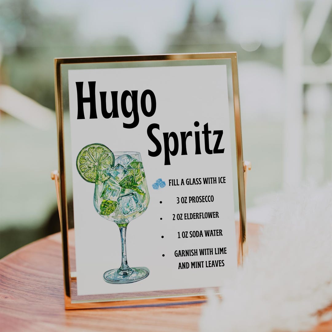 Hugo Spritz Bar Sign: DIY Cocktail Recipe Template (canva Editable ...