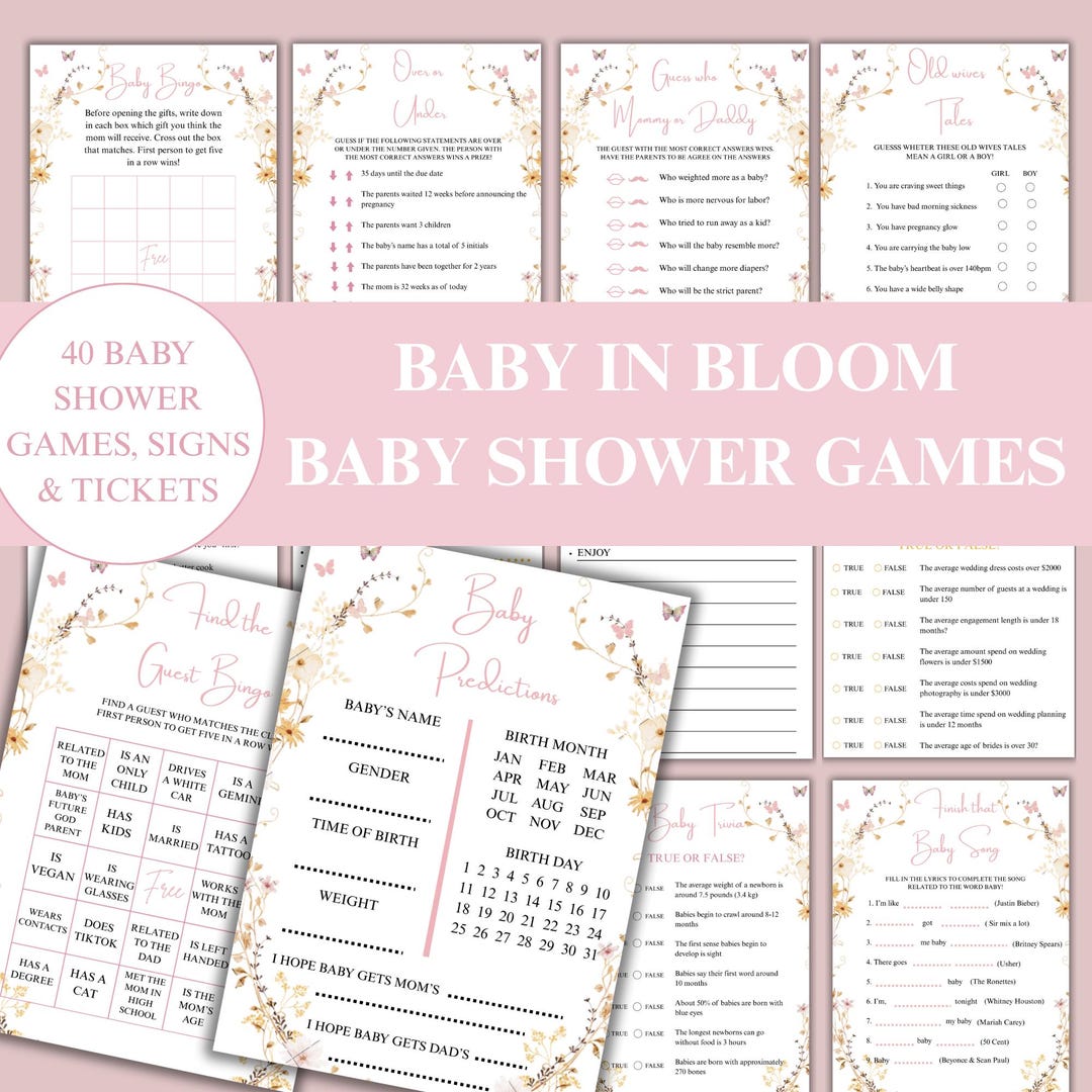Wildflower Baby Shower Games Bundle: Floral Baby in Bloom (canva ...